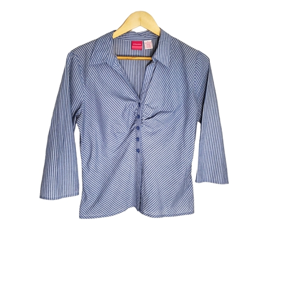 Xhilaration | Tops | Blue Button Up Y2k Style Striped Blouse With ...